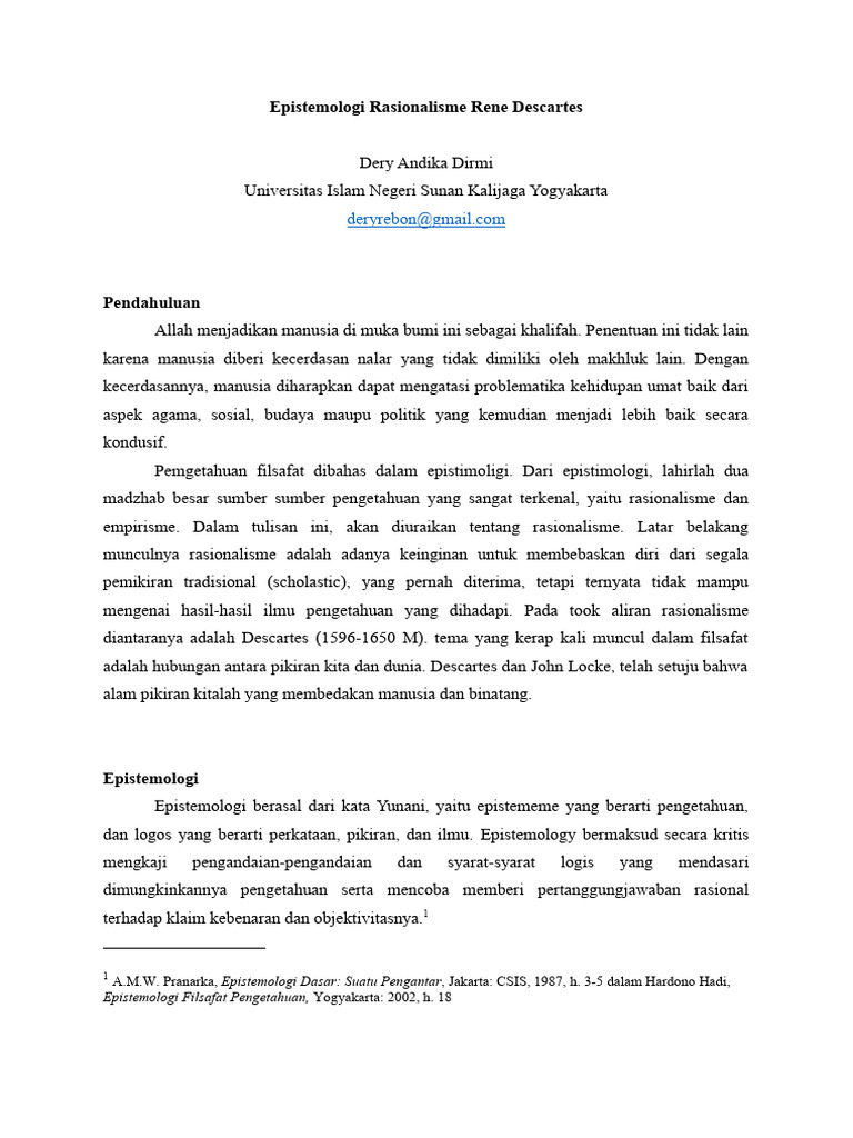 Epistemologi Rasionalisme Rene Descartes | PDF