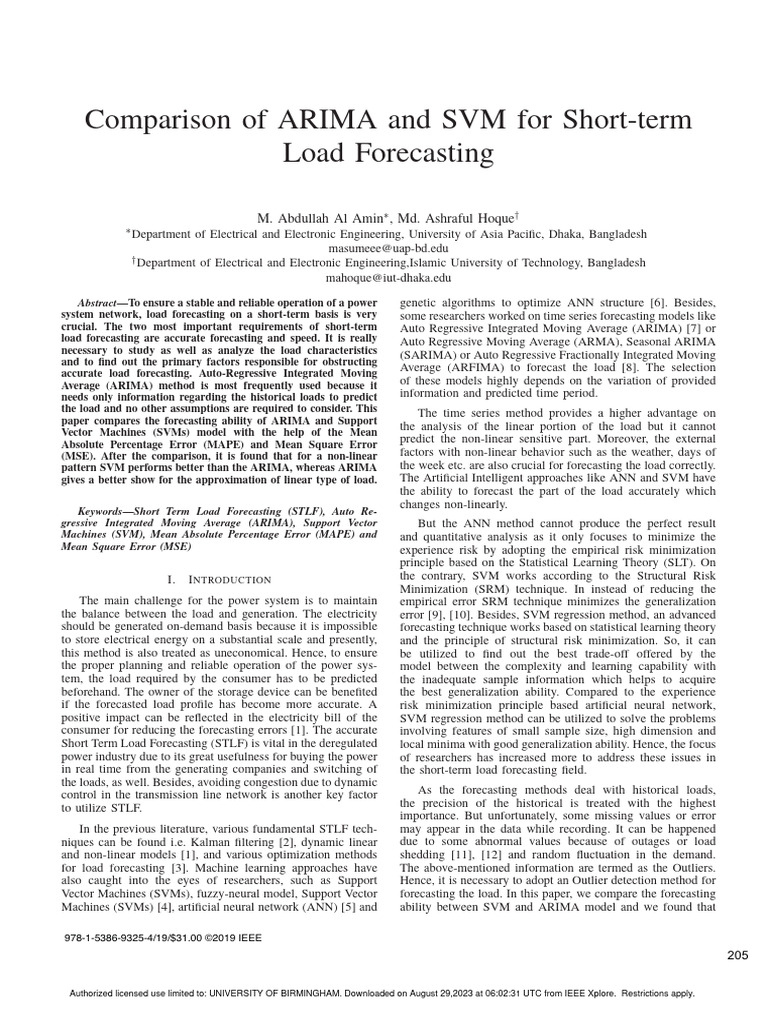 Comparison of ARIMA and SVM For Short-Term Load Forecasting | PDF | Autoregressive Integrated ...