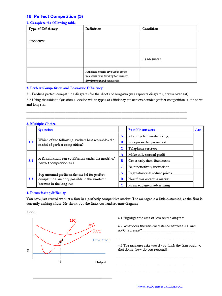 Perfect Competition AS Level | PDF | Perfect Competition | Long Run And ...