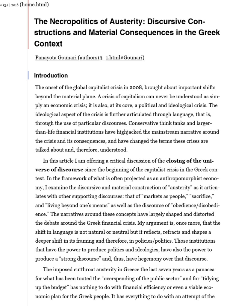 The Necropolitics of Austerity Discursiv | PDF