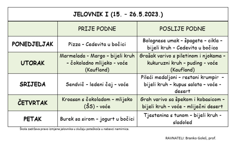 Jelovnik I 15.-26.5.2023 | PDF