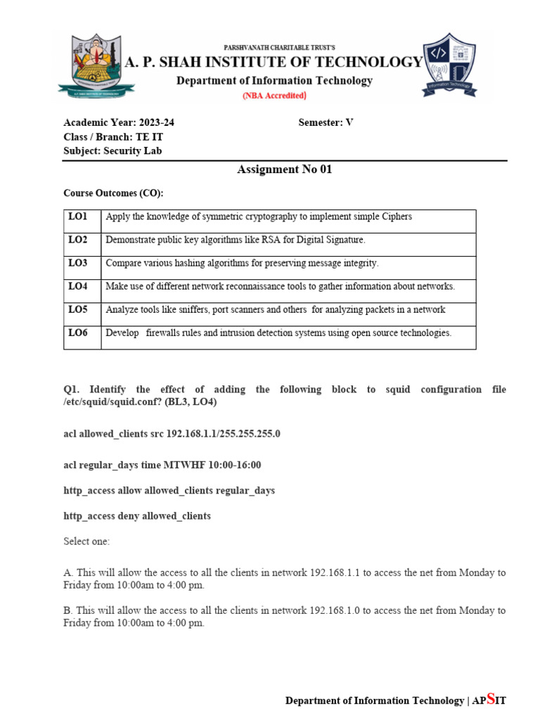 SL Assignment No 1 - AY2023-24 | PDF | Denial Of Service Attack | Transmission Control Protocol