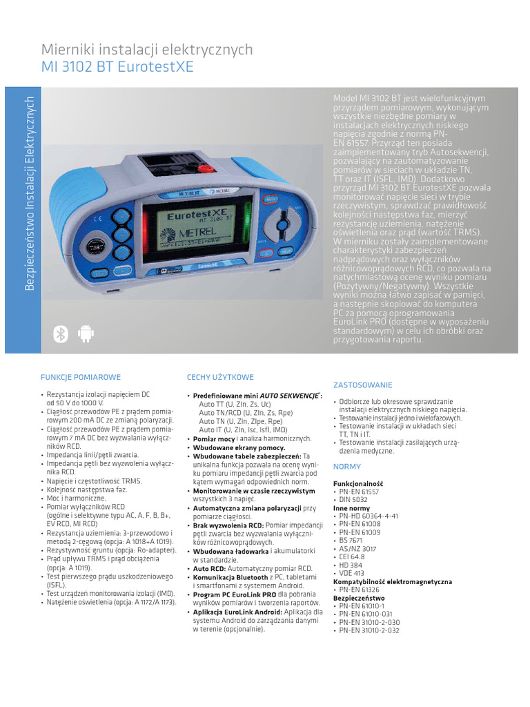 Metrel Mi3102 Bt Eurotestxe Safe Pl | PDF