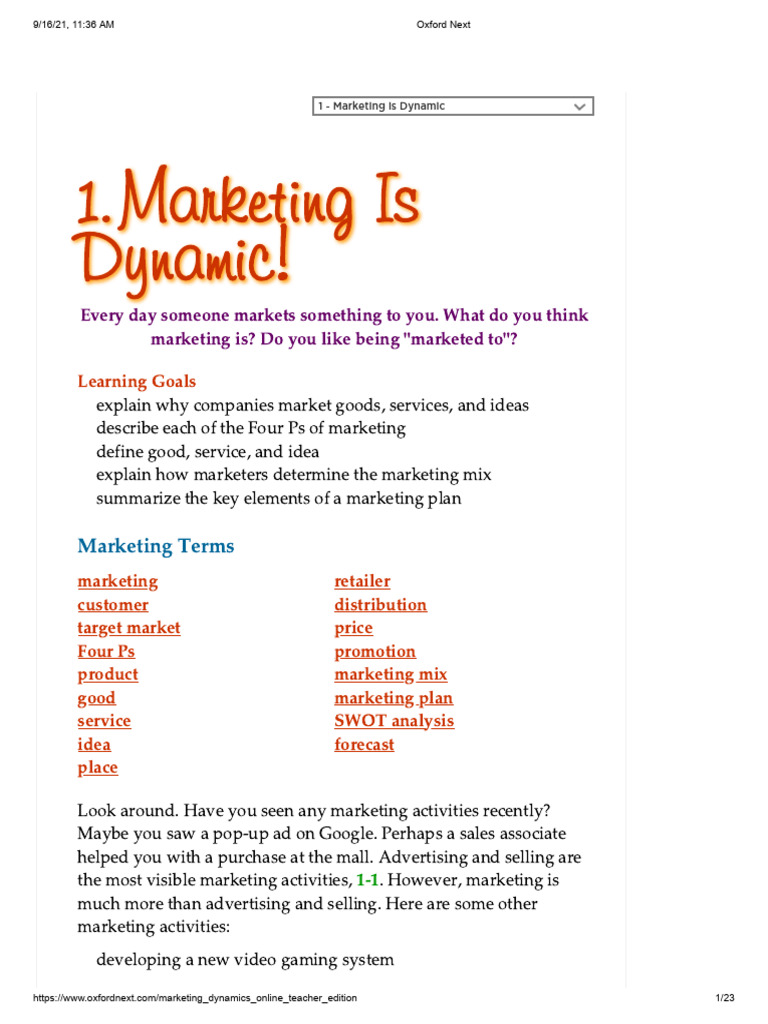 Chapter 1 - Marketing Is Dynamic | PDF | Marketing | Retail