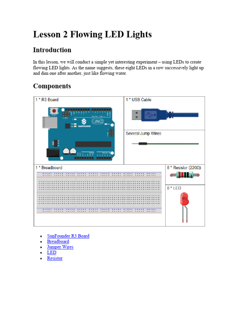 Lesson 2 Flowing LED Lights | PDF | Light Emitting Diode | Electronics