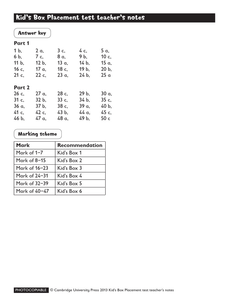 Kid's Box Placement Test T Notes | PDF