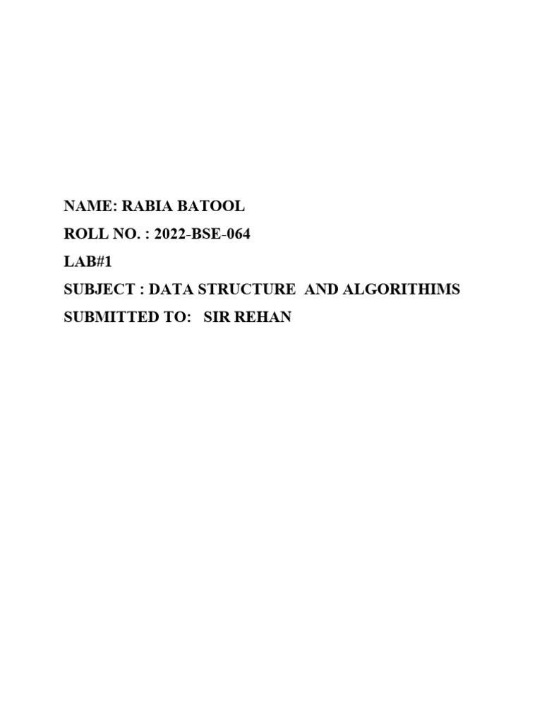Rabia Dsa Lab 1 | PDF | Pointer (Computer Programming) | Computing Rabia Dsa Lab 1 | PDF | Pointer (Computer Programming) | Computing