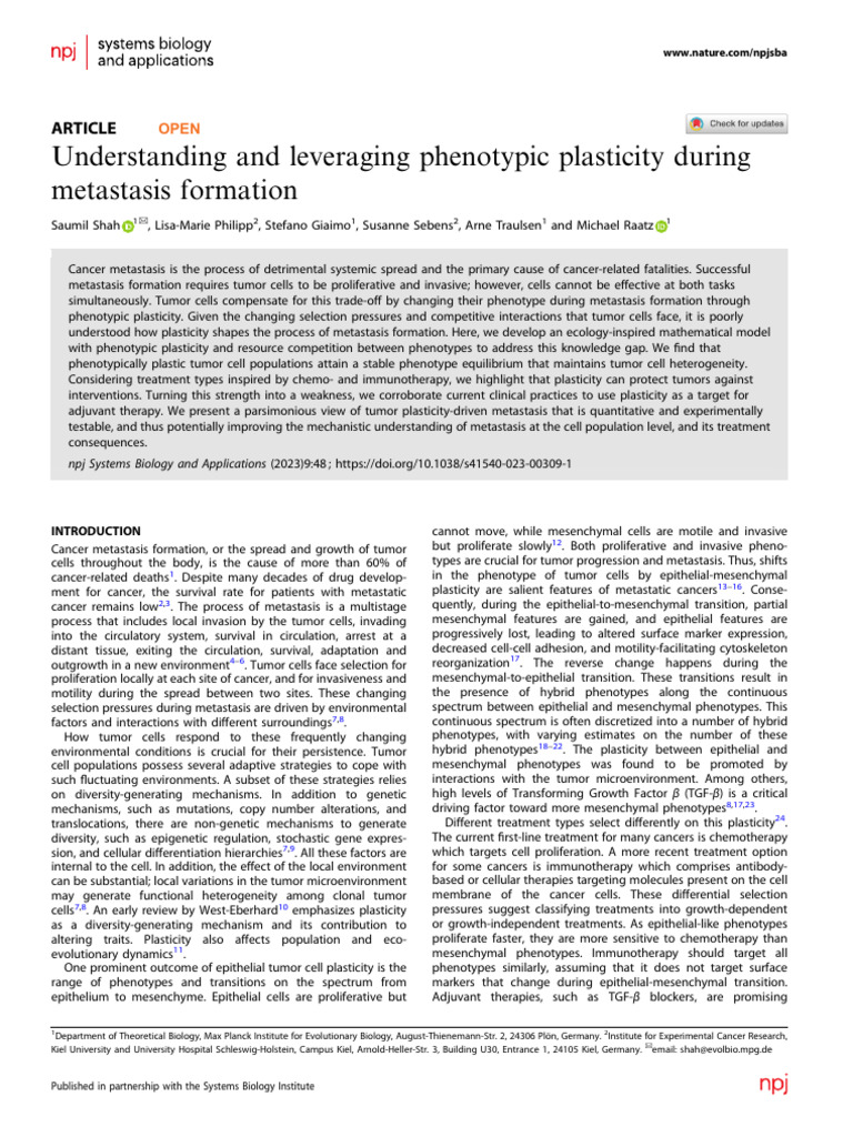 Understanding and Leveraging Phenotypic Plasticity | PDF | Metastasis | Medicine