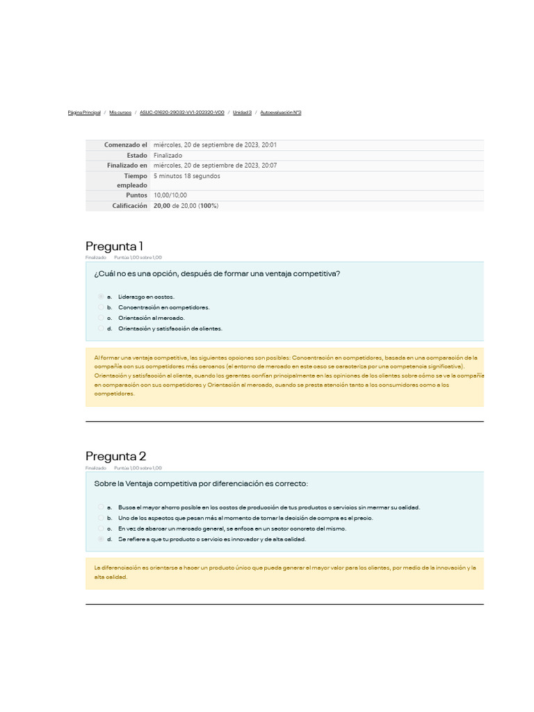 Autoevaluación N°3 - Revisión de Intentos | PDF