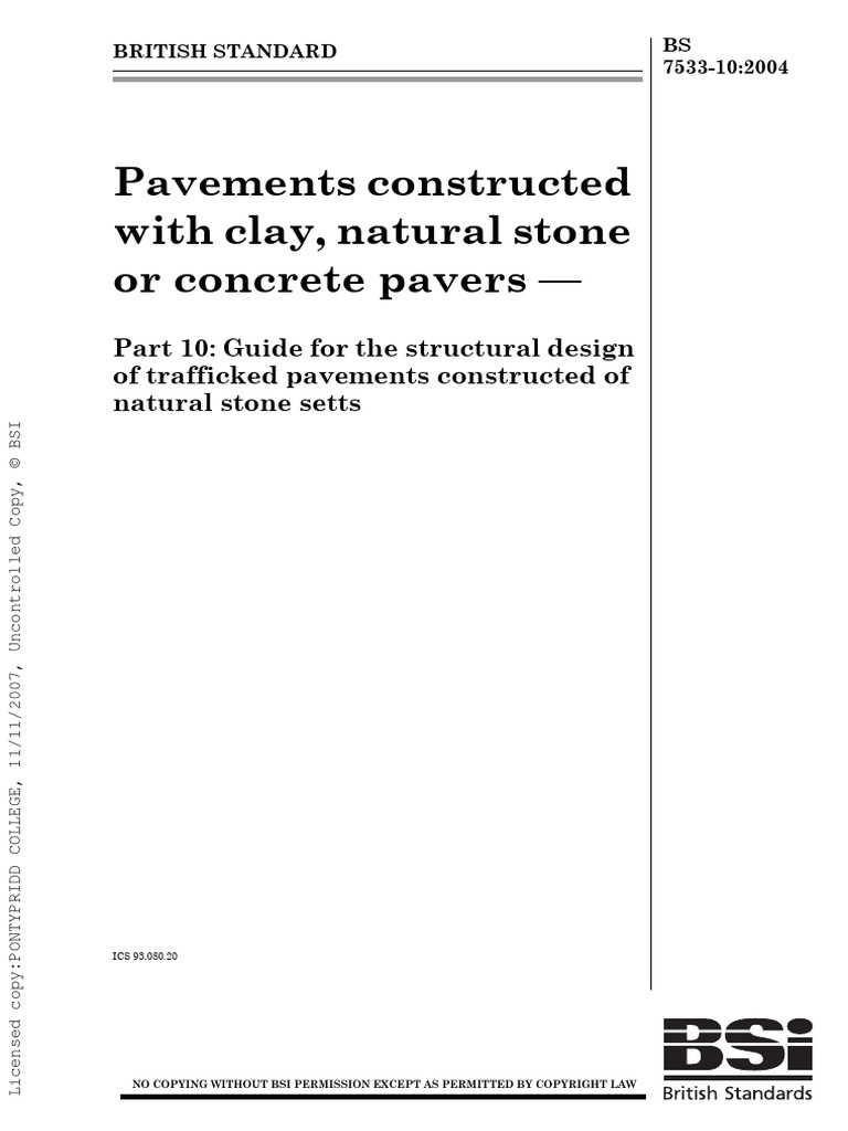 BS 7533-10: Design of Stone Pavements | PDF | Road Surface | Building ...