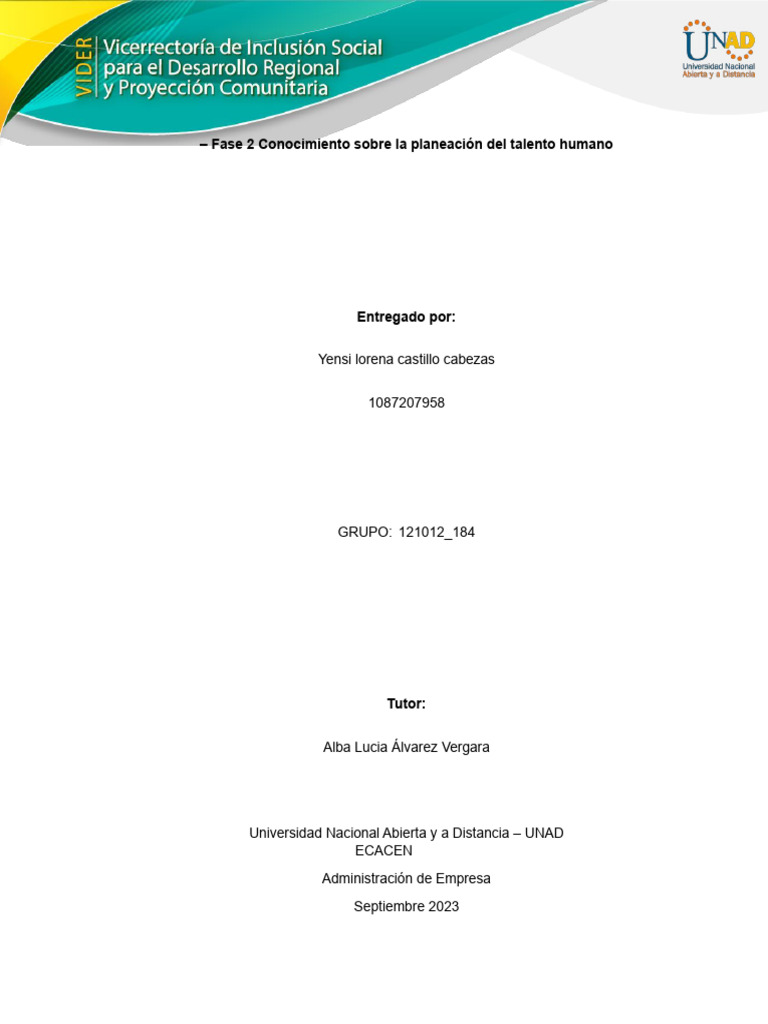 Fase 2 Conocimiento Sobre La Planeación Del Talento Humano - Individual | Descargar gratis PDF ...
