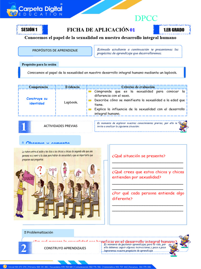 1° - Ficha - de - Aplicación Sesión01 Sem.1 Exp.7 DPCC | PDF | La sexualidad humana | Psicología ...