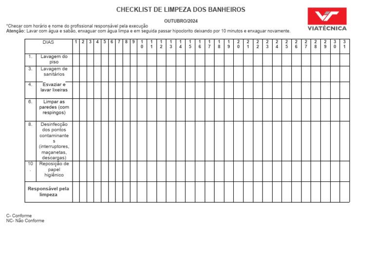 Checklist de Limpeza Banheiros | PDF