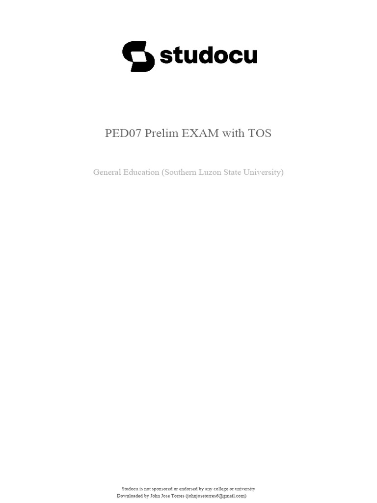 Ped07 Prelim Exam With Tos | PDF