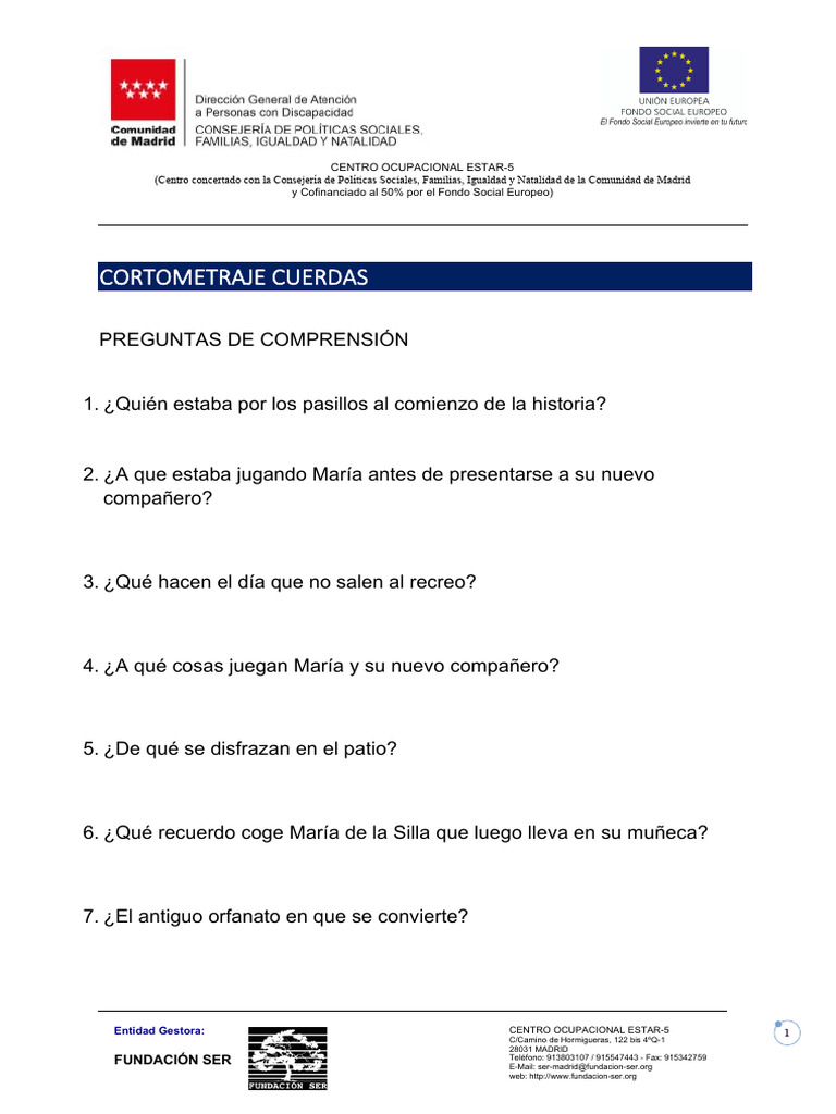 Preguntas sobre el cortometraje Cuerdas | PDF