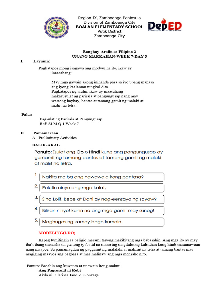 DLP Filipino q1 Week7 Day 3 | PDF