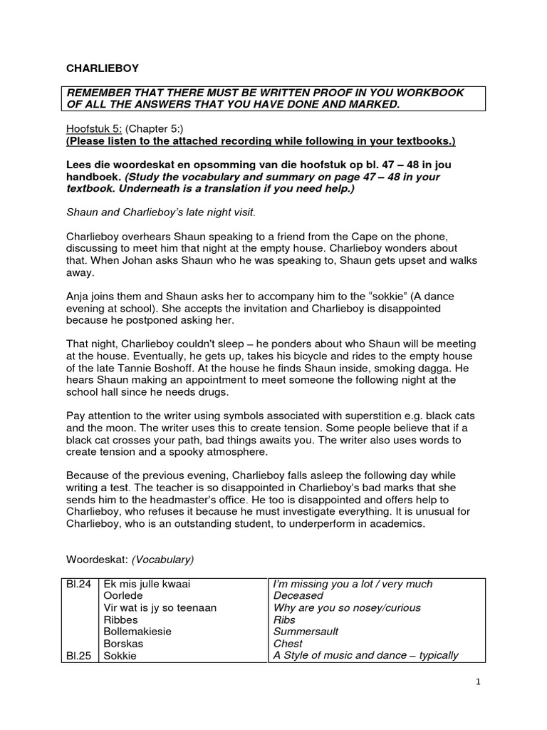 Dag 2, CHARLIEBOY Hoofstuk 5 Guide For Charliboy With Memo | PDF