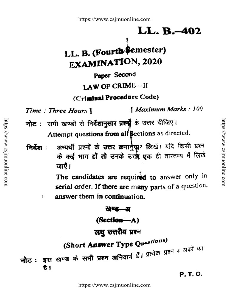 LLB 4 Sem Law of Crime 2 Criminal Procedure Code LLB 402 2020 | PDF
