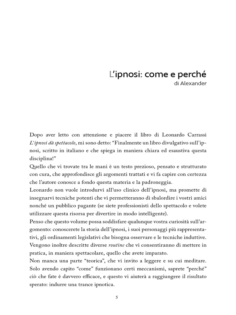 Carrassi - Lipnosi Dà Spettacolo (PREFAZIONE DI ALEXANDER) | PDF