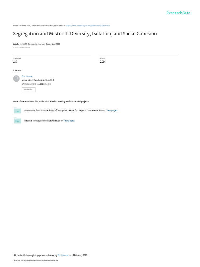 SSRN Id1523709 | PDF | Social Capital | Racial Segregation In The ...