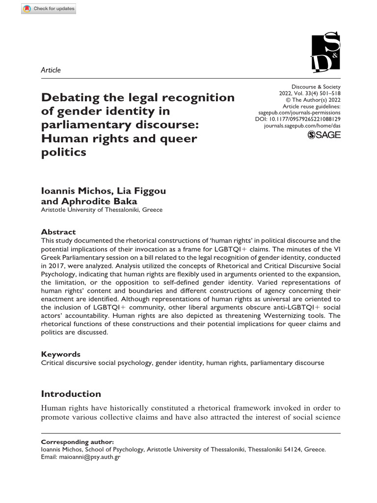 Debating The Legal Recognition of Gender Identity in Parliamentary ...