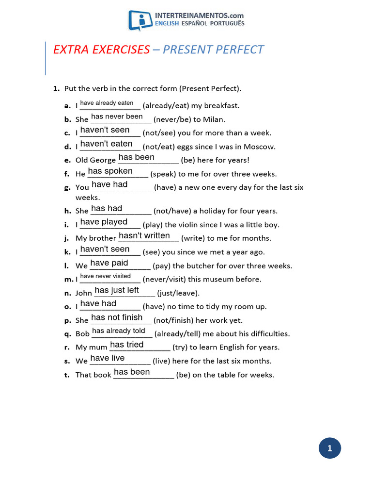 Lesson 9 - Extra - Present Perfect | PDF