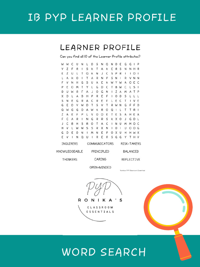 Ib Pyp Learner Profile: 7 Black & White Posters Word Search | PDF ...