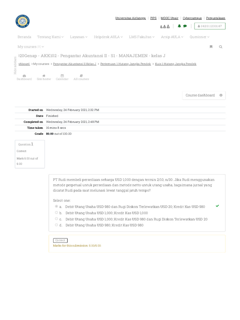 Kuis 1 Hutang Jangka Pendek Attempt Review PDF | PDF