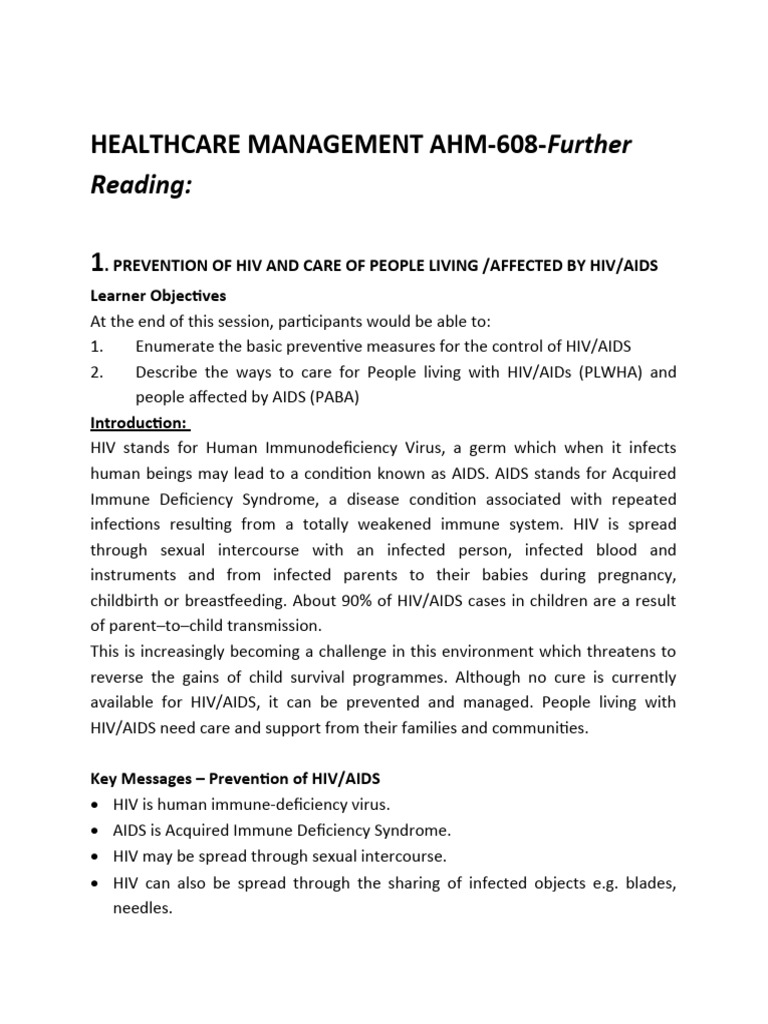 Health Care Management Ahm 608-Furthere Reading | PDF