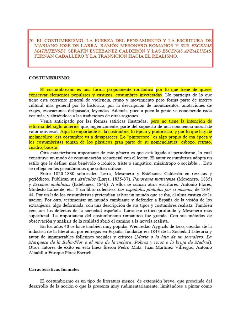 Costumbrismo - Larra | PDF