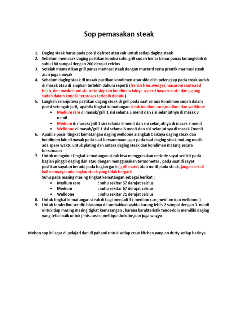 Sop Pemasakan Steak | PDF