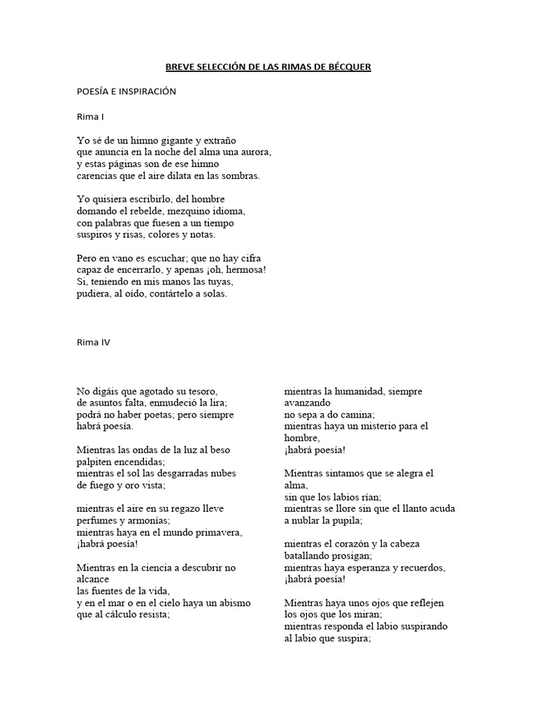Rimas de Bécquer: Poesía y Amor | PDF | Cielo | Poesía