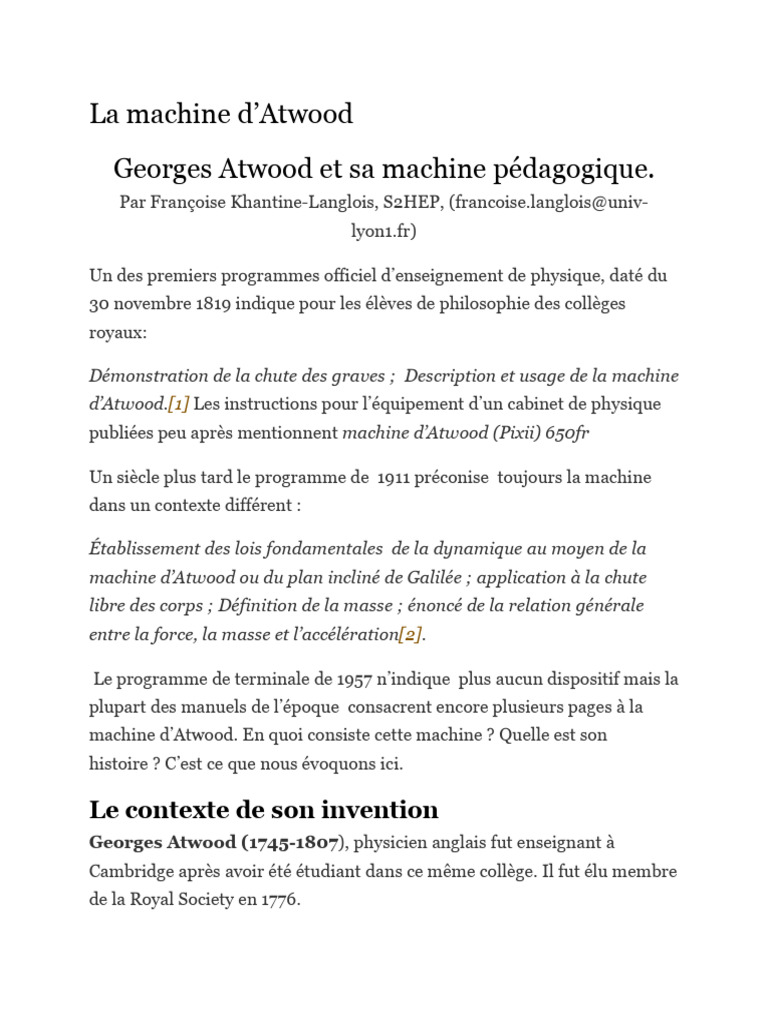 La Machine D'atwood LR | PDF