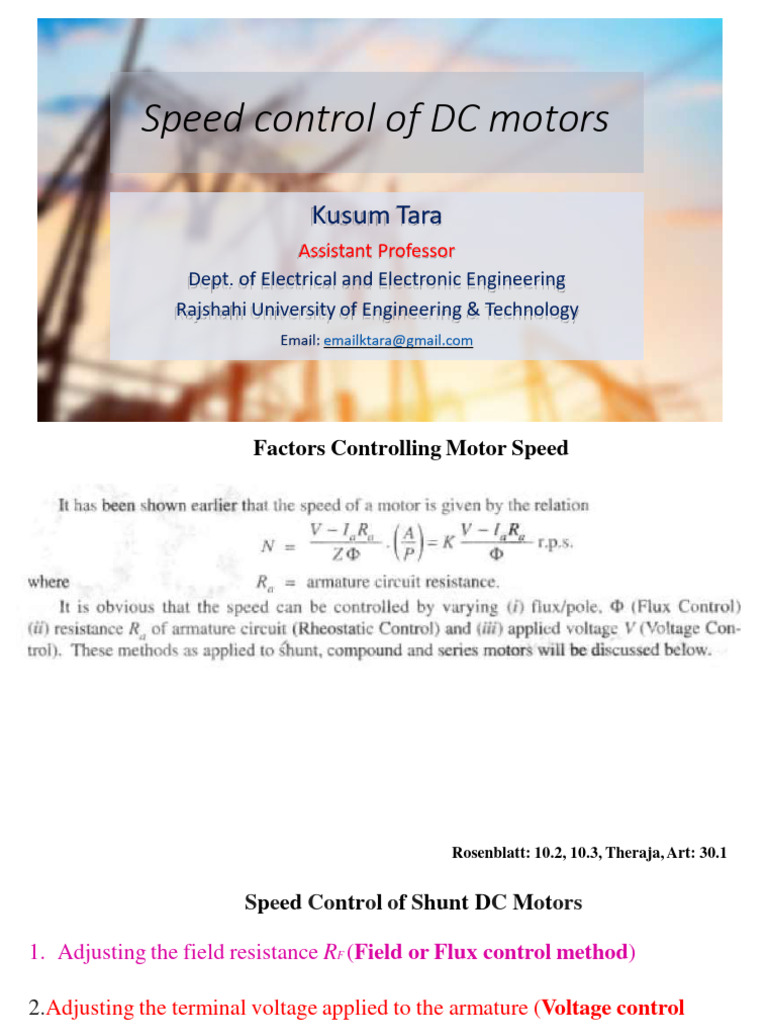 Lec 7 - Speed Control | PDF | Electric Motor | Resistor Lec 7 - Speed Control | PDF | Electric Motor | Resistor