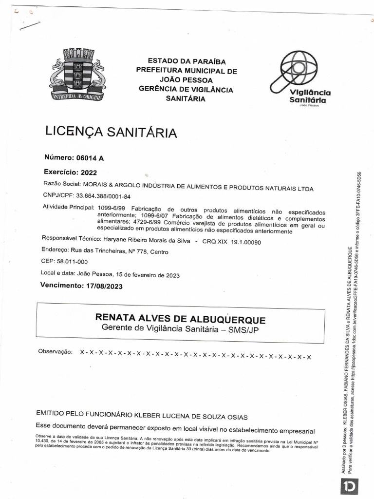 Licença Sanitaria 2023 | PDF