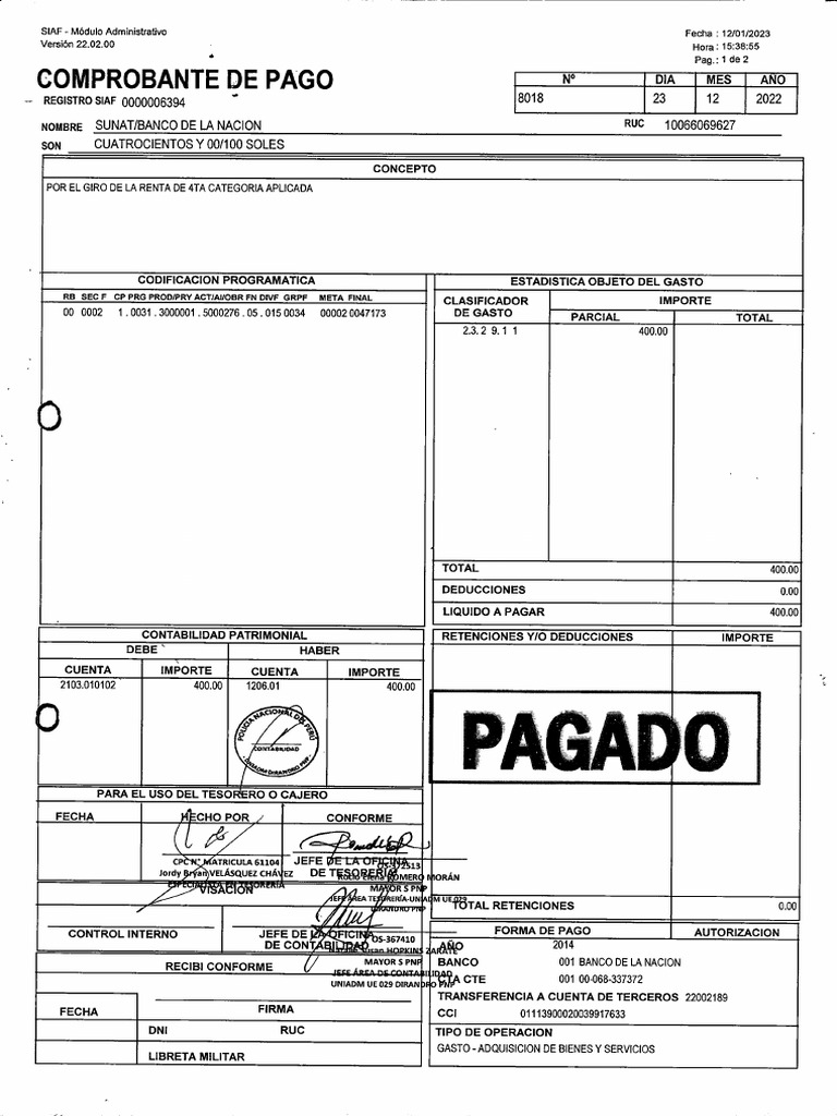 Orden de Servicio CP 8018, 8019 Del 23.12.2022 Escaneado 11.05.23 | PDF