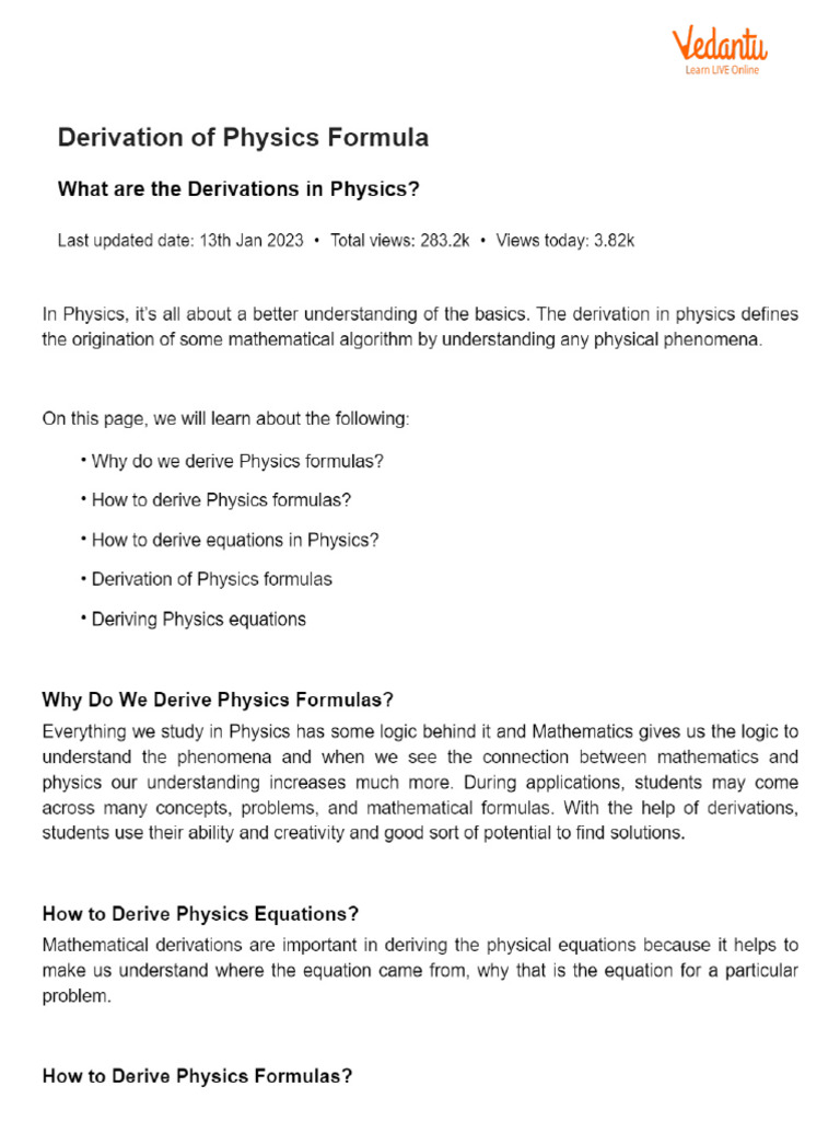 Derivation of Physics Formula | PDF