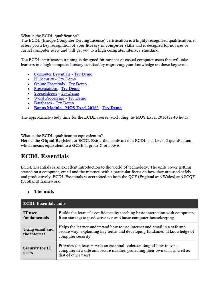 What Is The ECDL Qualification | Download Free PDF | Welfare | Pension