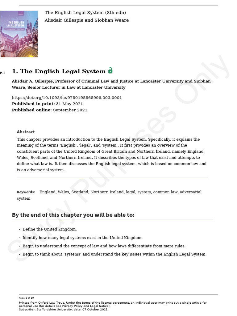 Chapter-1 The English Legal System | PDF | Theft | Prosecutor