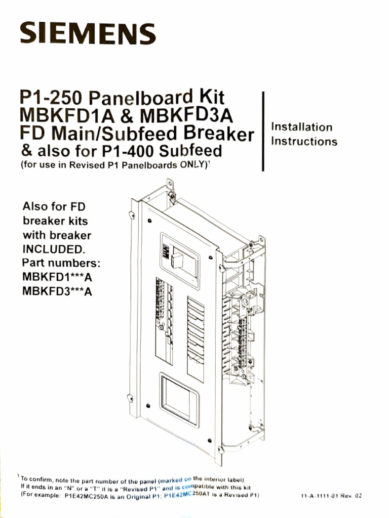 Siemens P1-250 Panelboard Kit Instructions | PDF | Screw | Components