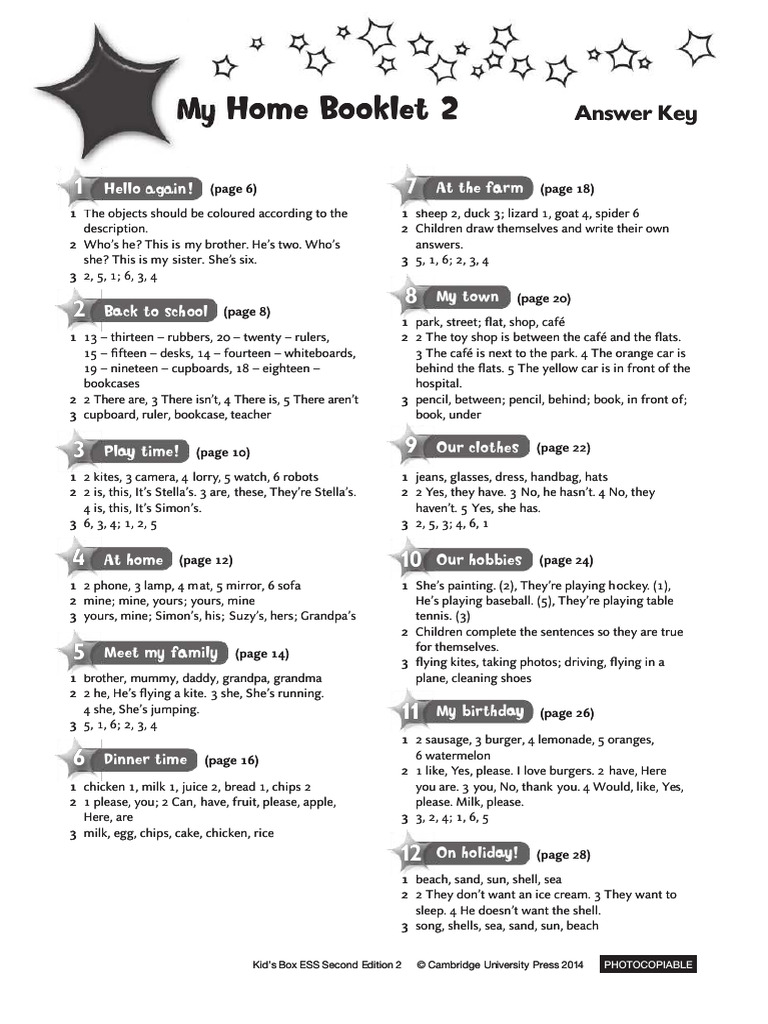 Kid's Box ESS Second Edition Answer Key | PDF