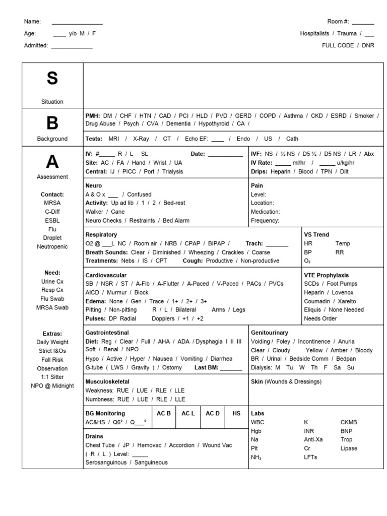 Fullsize SBAR Report Sheet copy | PDF | Clinical Medicine | Medical ...