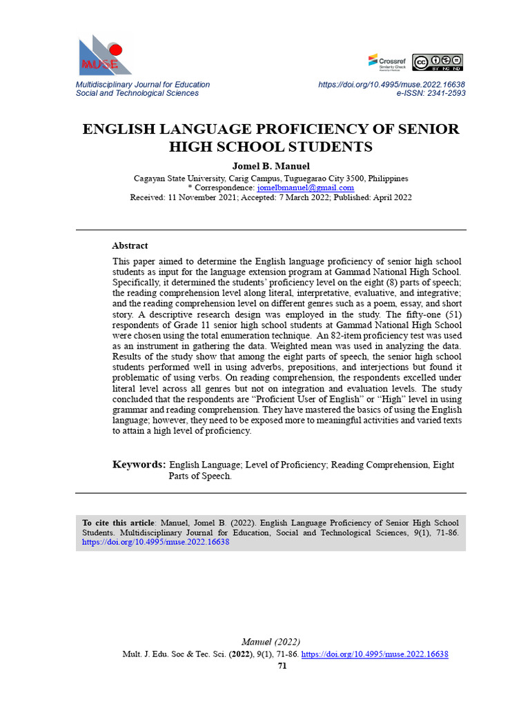 Manuel - English Language Proficiency of Senior High School Students | PDF