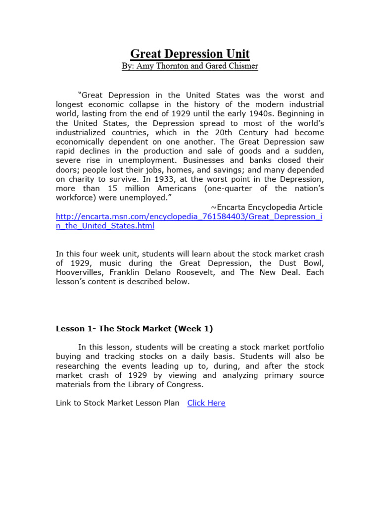 Great Depression Unit | PDF