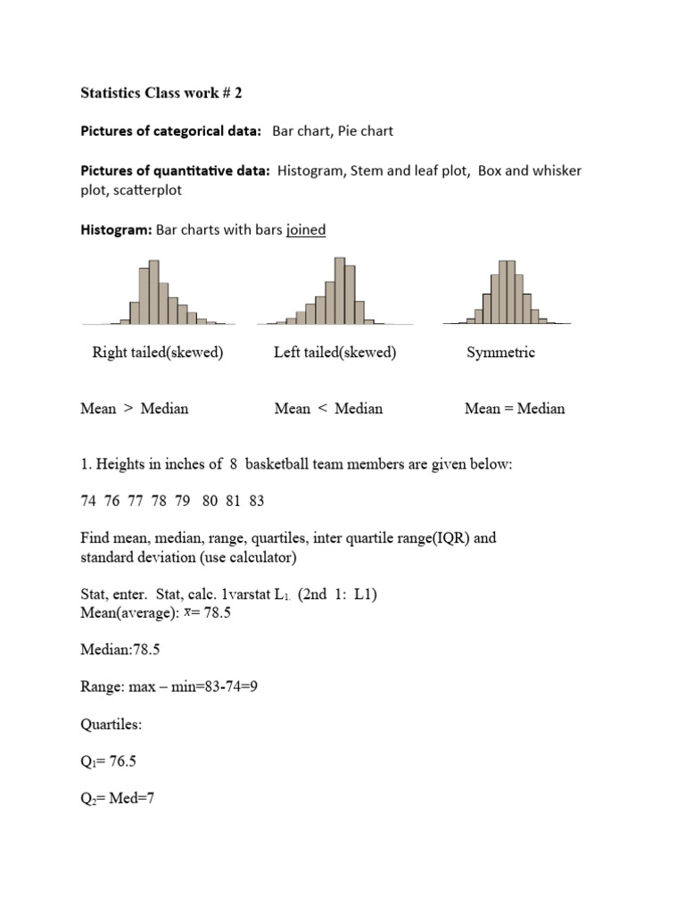 Statistics Class Work # 2-1 | PDF | Statistics | Descriptive Statistics