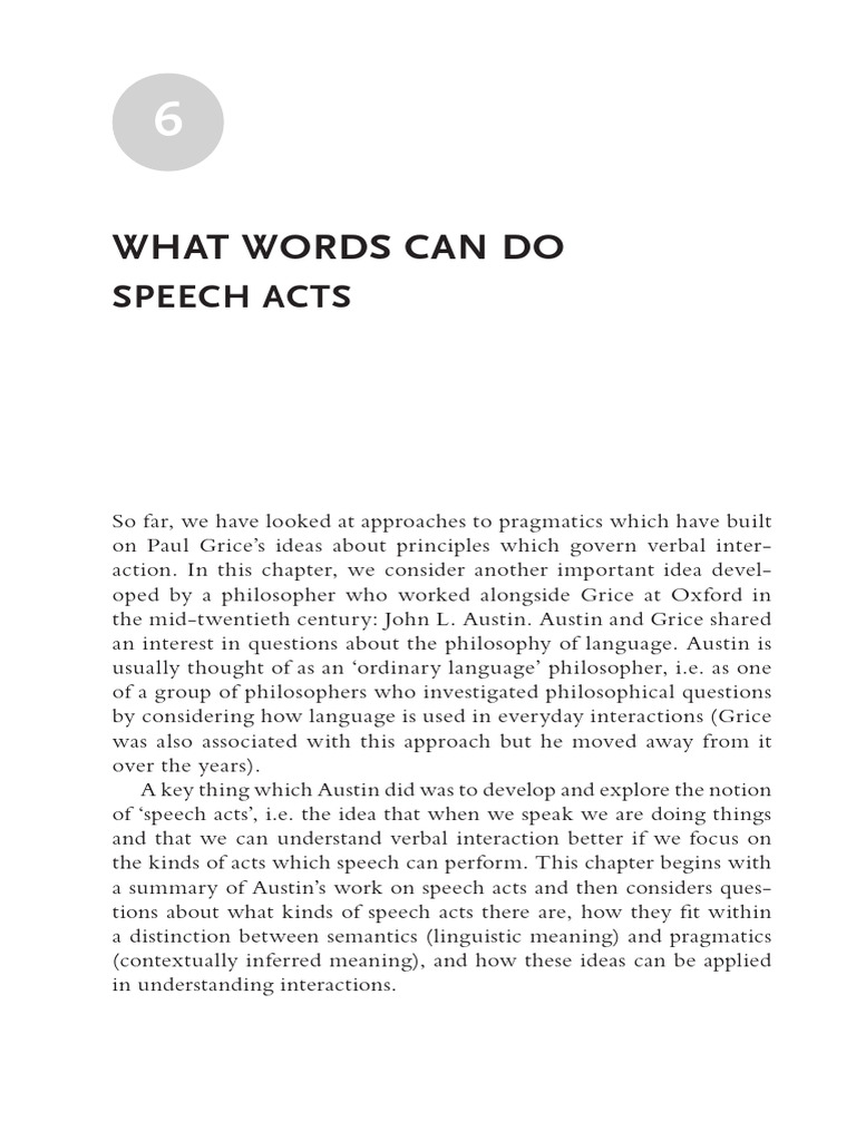 Week 6 - Clark - Chapter 6 - What Words Can Do Speech Acts | PDF | Logic | Cognitive Science
