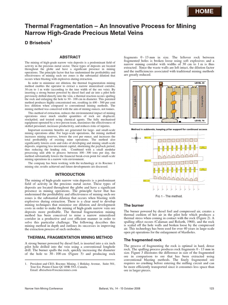 Thermal Fragmentation An Innovative Process For Mining Narrow High Grade Precious Metal Veins