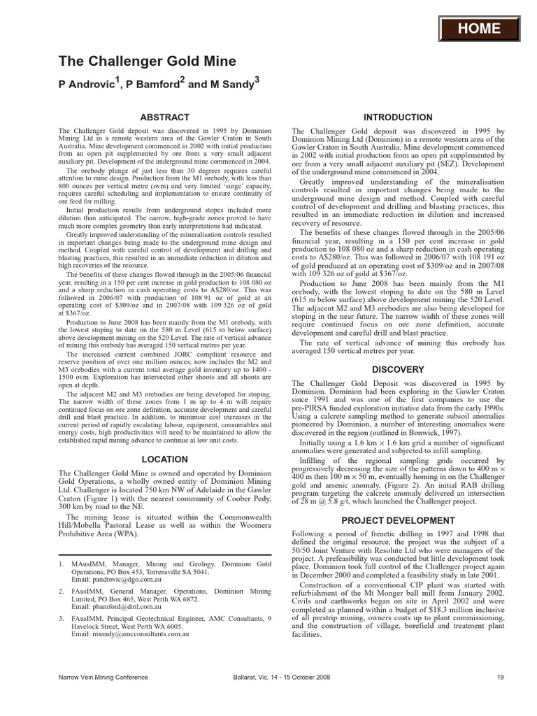 The Challenger Gold Mine | PDF | Mining | Geology