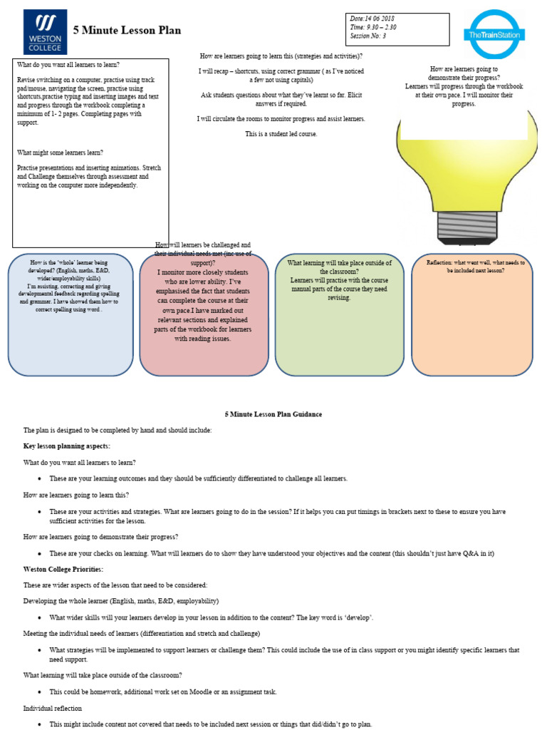 5 Minute Lesson Plan | PDF