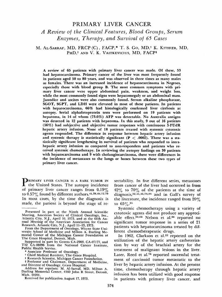 Cancer - February 1974 - Al Sarraf - Primary Liver Cancer A Review of ...